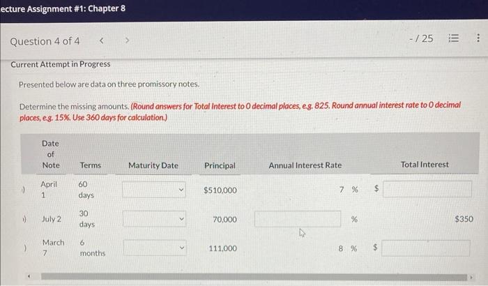 Solved Presented below are data on three promissory notes. | Chegg.com