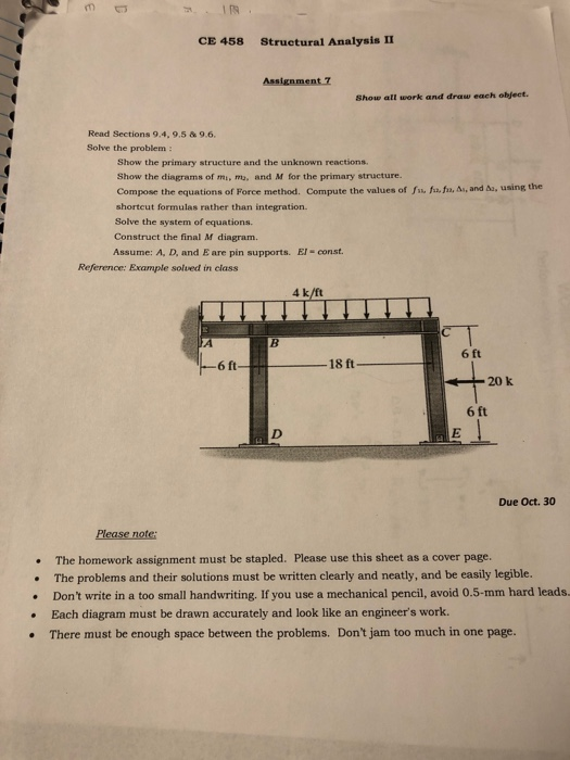 CE 458 Structural Analysis II Assignment 7 Show all | Chegg.com