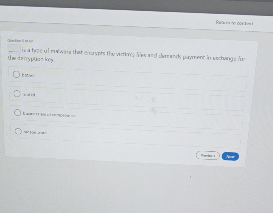 Solved Return to contentQuestion 5 ﻿of 40is a type of | Chegg.com