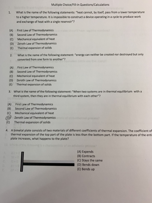 Solved Multiple Choice/Fill-in Questions/Calculations 1. | Chegg.com
