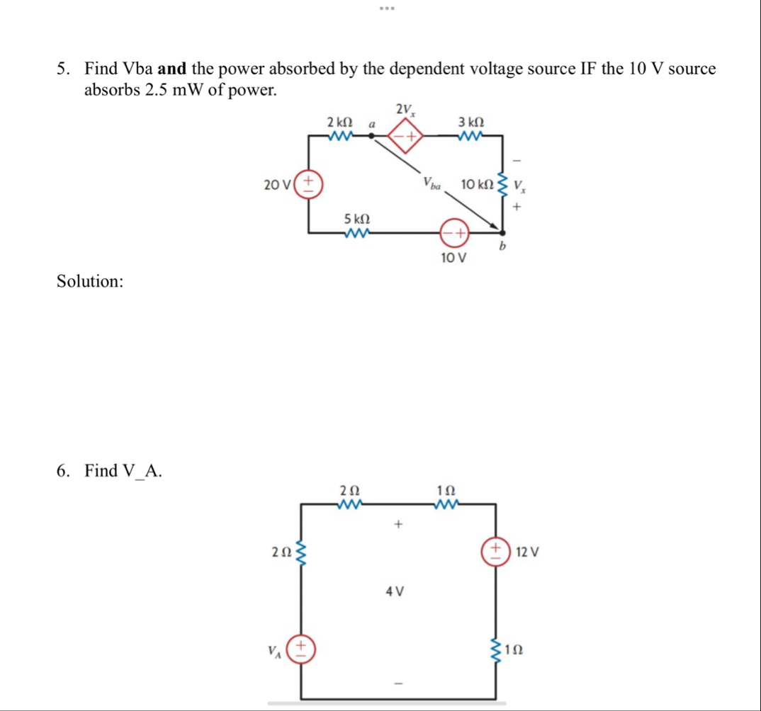 Solved Find Vba and the power absorbed by the dependent | Chegg.com