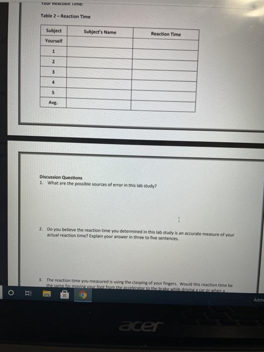 Solved Lab Study: Using Free Fall to Measure Reaction Time | Chegg.com
