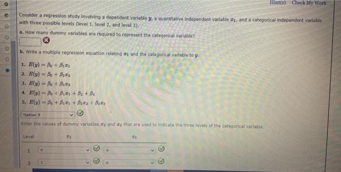 Solved Hint(s) Check My Work o Consider a regression study | Chegg.com