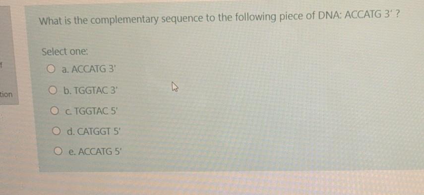 Solved What is the complementary sequence to the following | Chegg.com