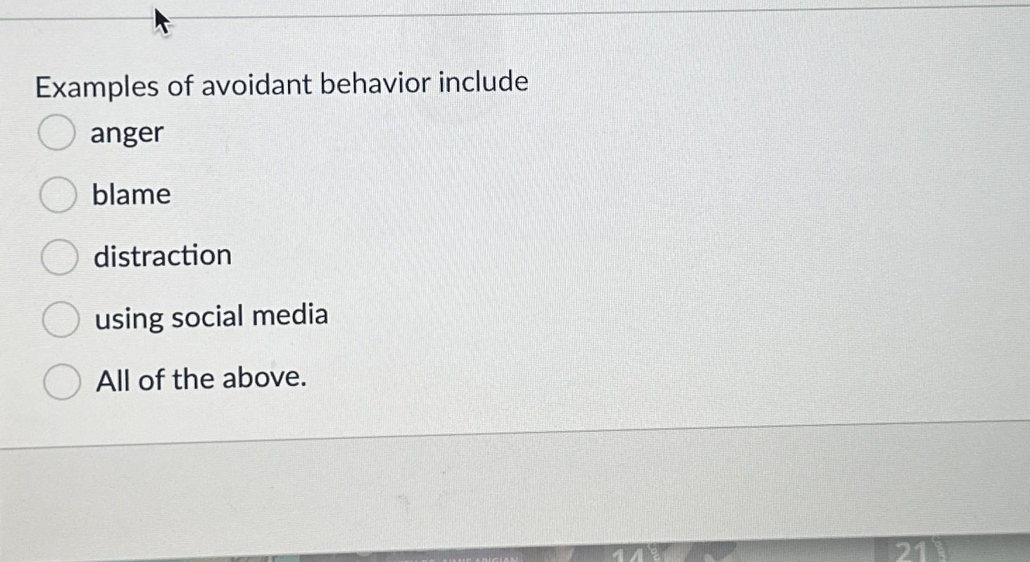 Solved Examples of avoidant behavior | Chegg.com
