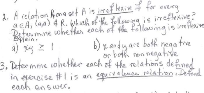 Solved 2. A relation from a set A is irreflexive if for | Chegg.com
