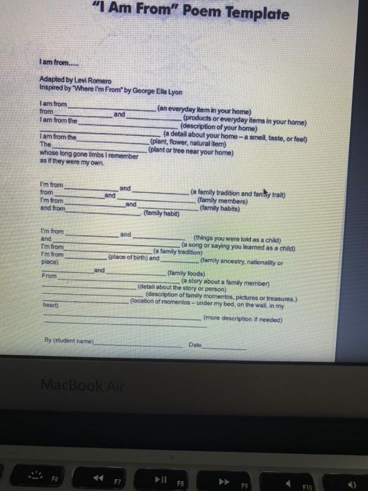 Solved follow the instruction on the poem template and write | Chegg.com