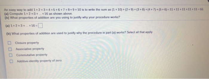 Solved 55. An easy way to add 1+2+3+4+5+6+7+8+9+10 is to | Chegg.com