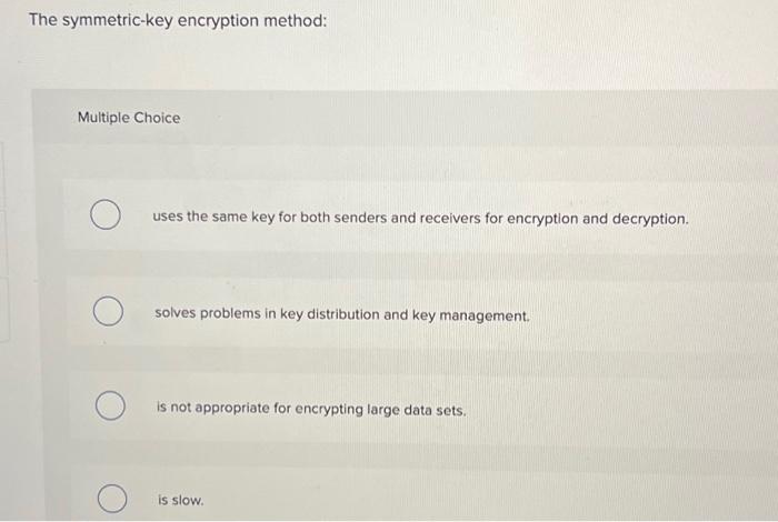 Solved The symmetric-key encryption method: Multiple Choice | Chegg.com