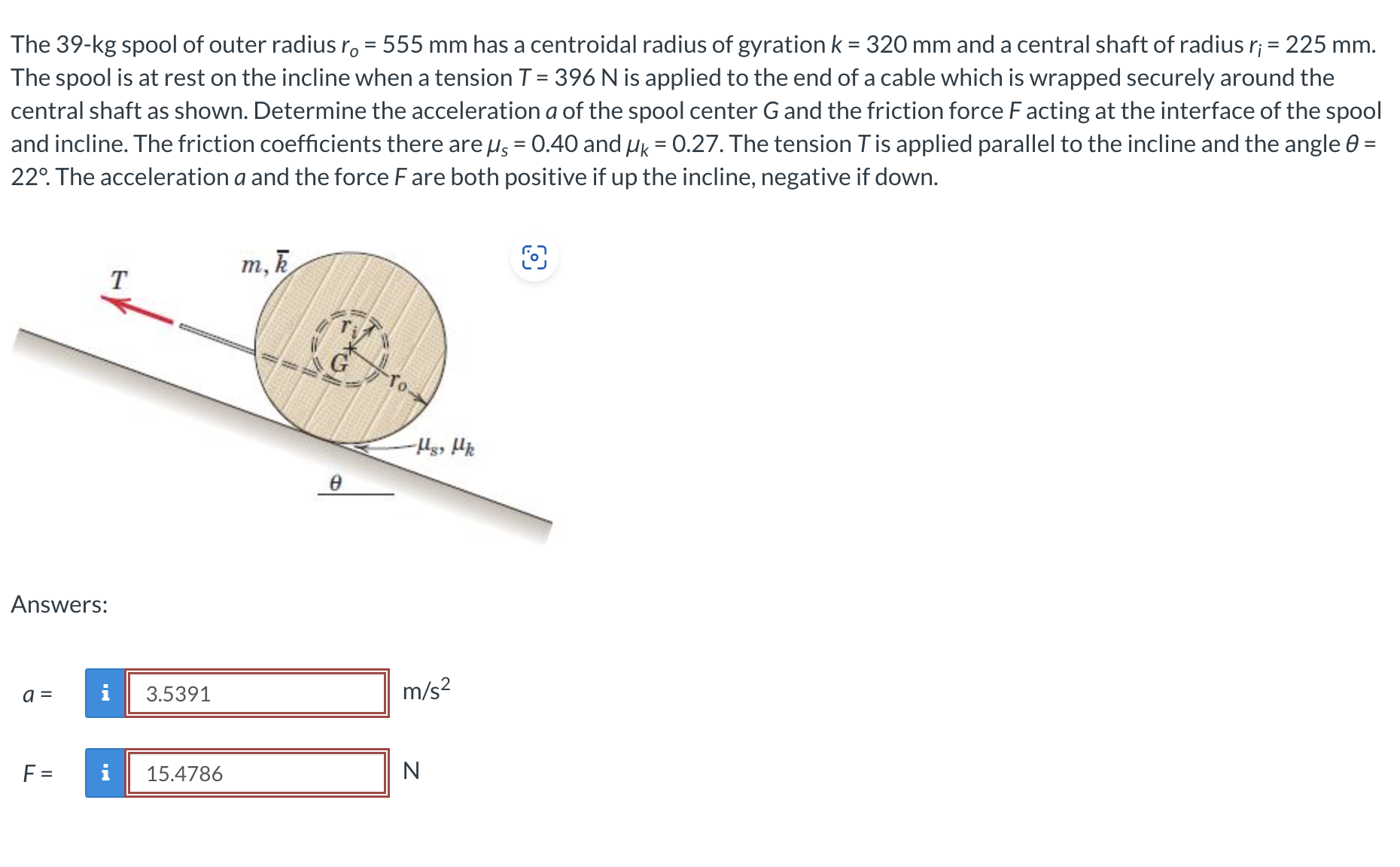 Solved The 39-kg spool of outer radius r0=555mm ﻿has a | Chegg.com