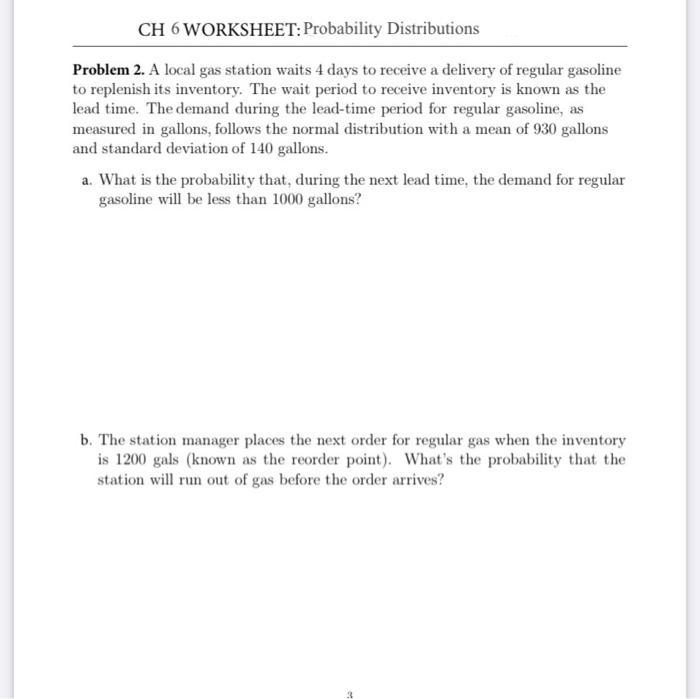 Solved CH 6 WORKSHEET: Probability Distributions Problem 2. | Chegg.com