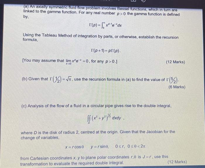 Solved a) An axially symmetric fluid flow problem involves | Chegg.com