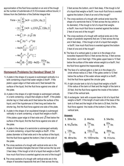 Solved approximation of the fluid force exerted on an end of | Chegg.com
