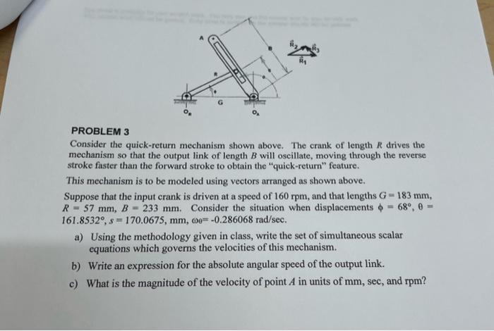 Solved PROBLEM 3 Consider the quick-return mechanism shown | Chegg.com