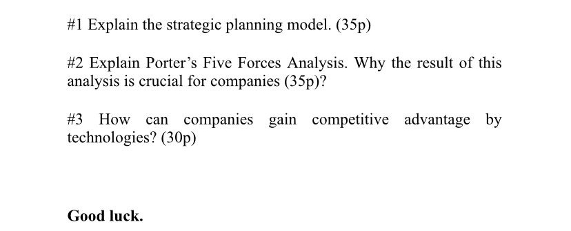 Solved #1 ﻿Explain the strategic planning model. (35p)#2 | Chegg.com