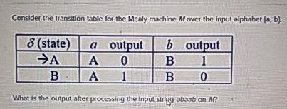 Solved Consider the transition table for the Mealy machine M | Chegg.com