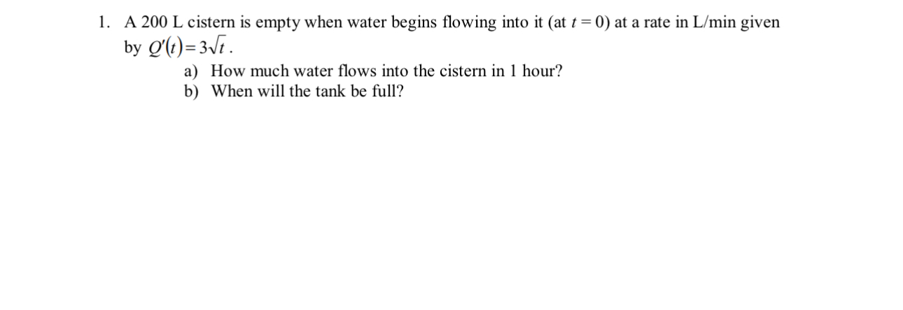 Solved A 200 ﻿L cistern is empty when water begins flowing | Chegg.com