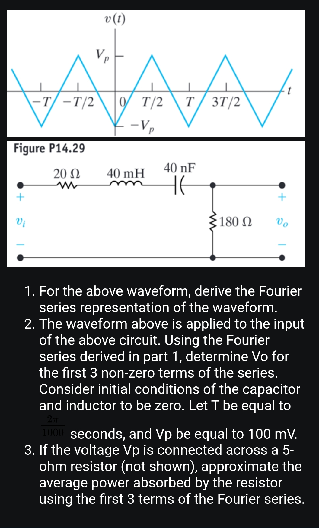 Solved For the above waveform, derive the Fourier series | Chegg.com