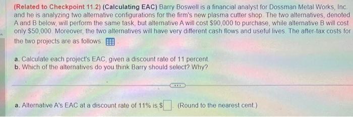 Solved (Related to Checkpoint 11.2) (Calculating EAC) Barry | Chegg.com