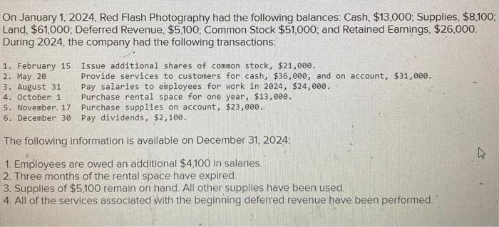 Solved On January 1, 2024, Red Flash Photography had the | Chegg.com