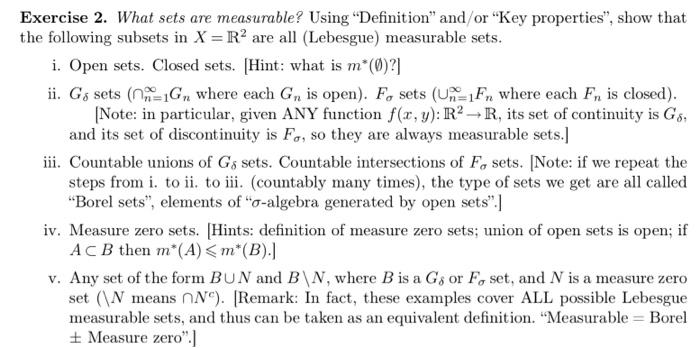 Solved Exercise 2. What sets are measurable? Using | Chegg.com
