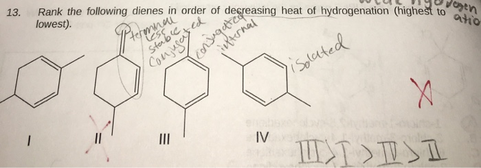 Solved Rank the following dienes in order of decreasing heat | Chegg.com