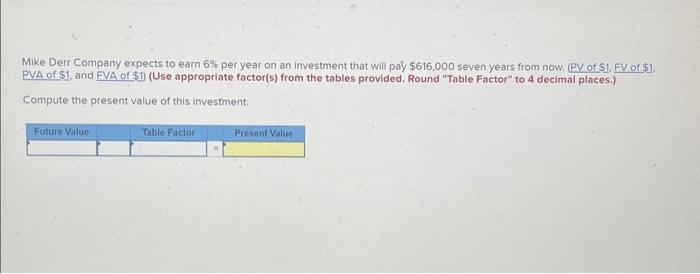Solved Mike Derr Company expects to earn 6% per year on an | Chegg.com