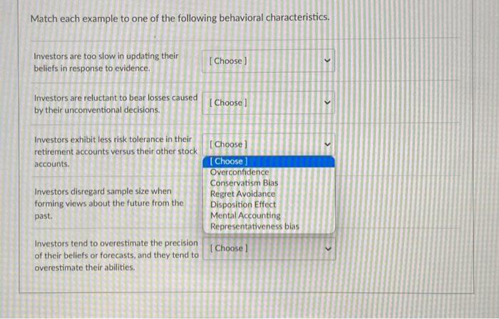 Solved Match each example to one of the following behavioral | Chegg.com