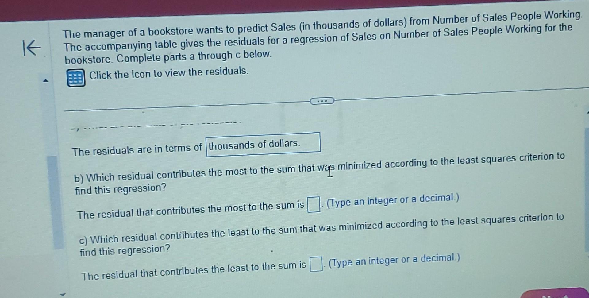 Solved The manager of a bookstore wants to predict Sales (in | Chegg.com