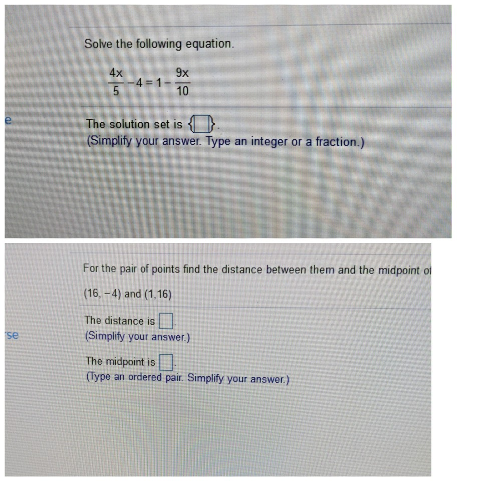 Solved Solve the following equation. 4x 9x -4 = 1 - 5 10 The | Chegg.com