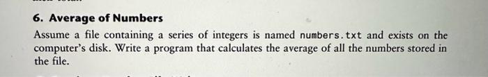 Solved 6. Average of Numbers Assume a file containing a | Chegg.com