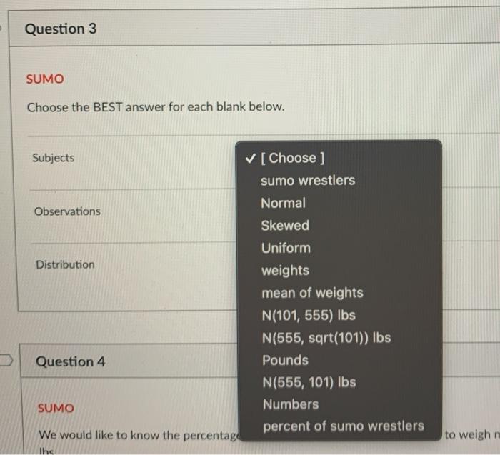 Solved Use the information below to answer the SUMO | Chegg.com