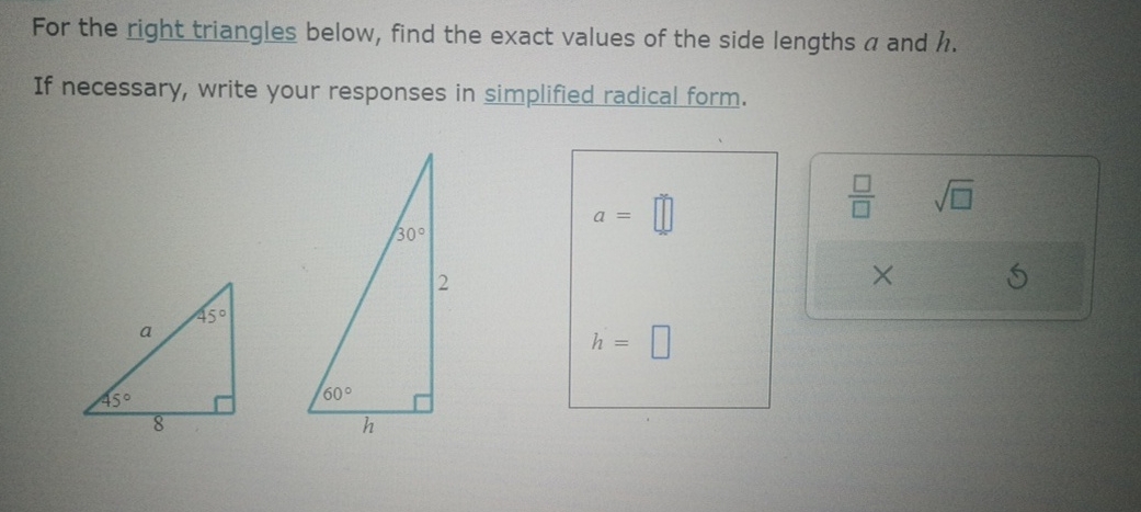 Solved For the right triangles below, find the exact values | Chegg.com