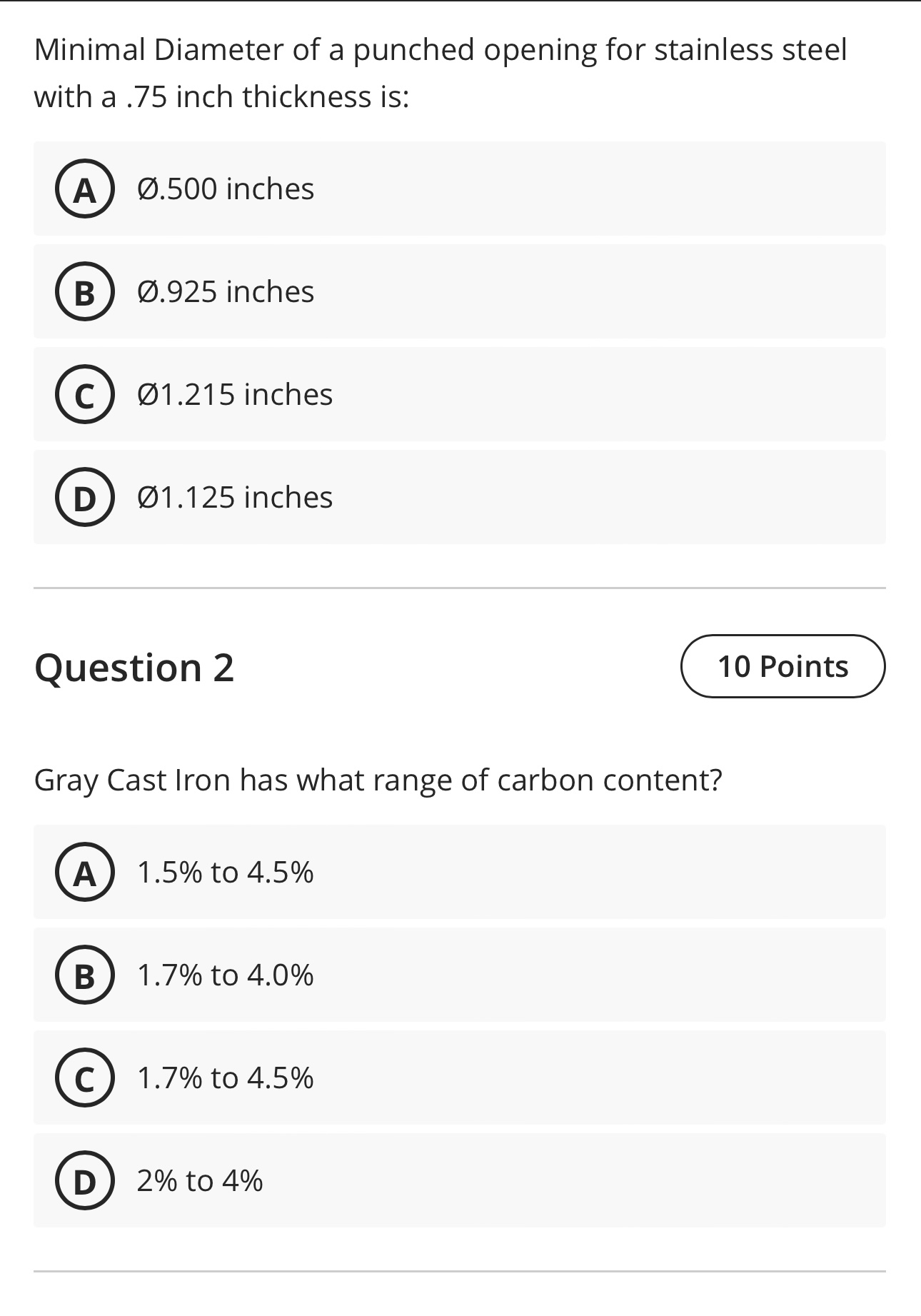 Solved Minimal Diameter of a punched opening for stainless | Chegg.com