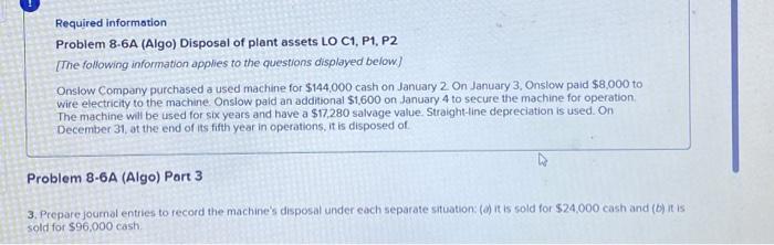 Solved Required information Problem 8-6A (Algo) Disposal of | Chegg.com