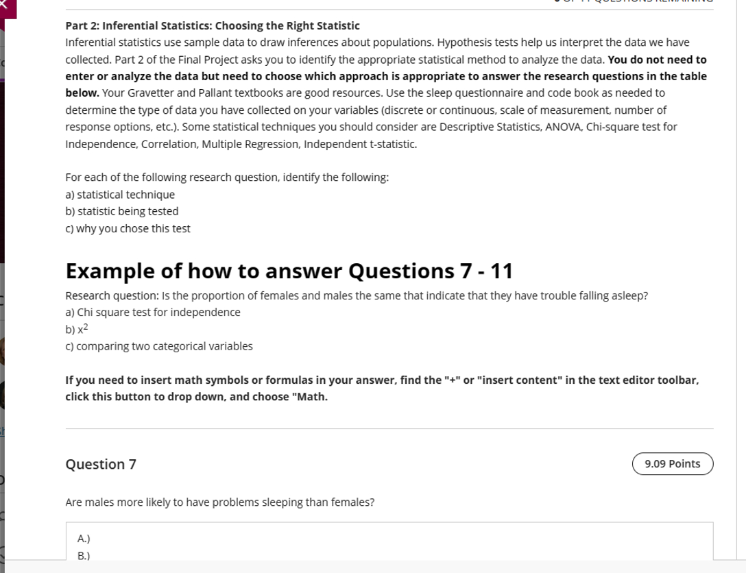 Solved Part 2: Inferential Statistics: Choosing the Right | Chegg.com
