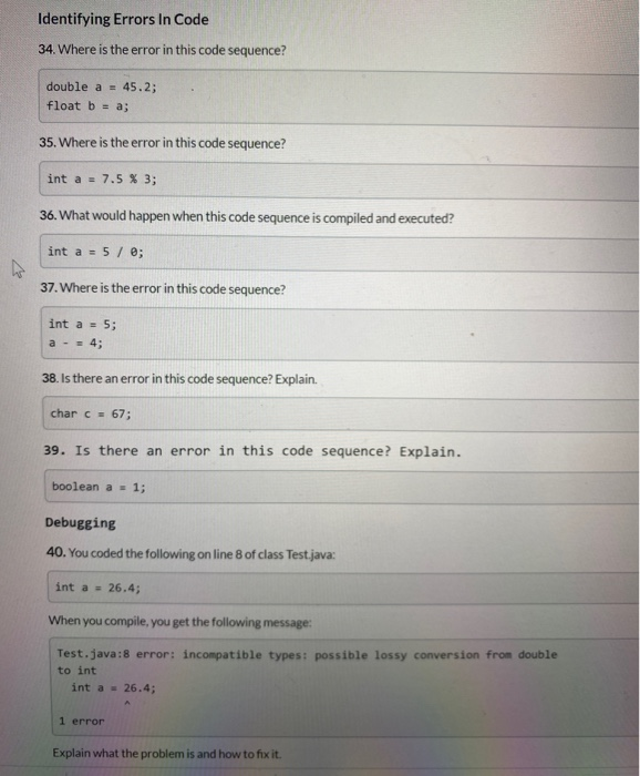 Solved Identifying Errors In Code 34. Where is the error in | Chegg.com