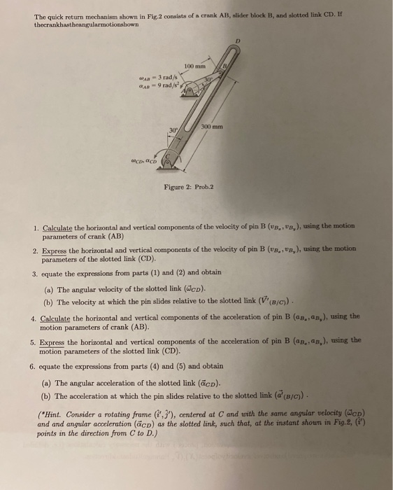 Solved The quick return mechanism shown in Fig. 2 consists | Chegg.com