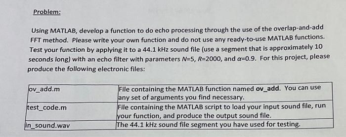 Solved Problem: Using MATLAB, develop a function to do echo | Chegg.com