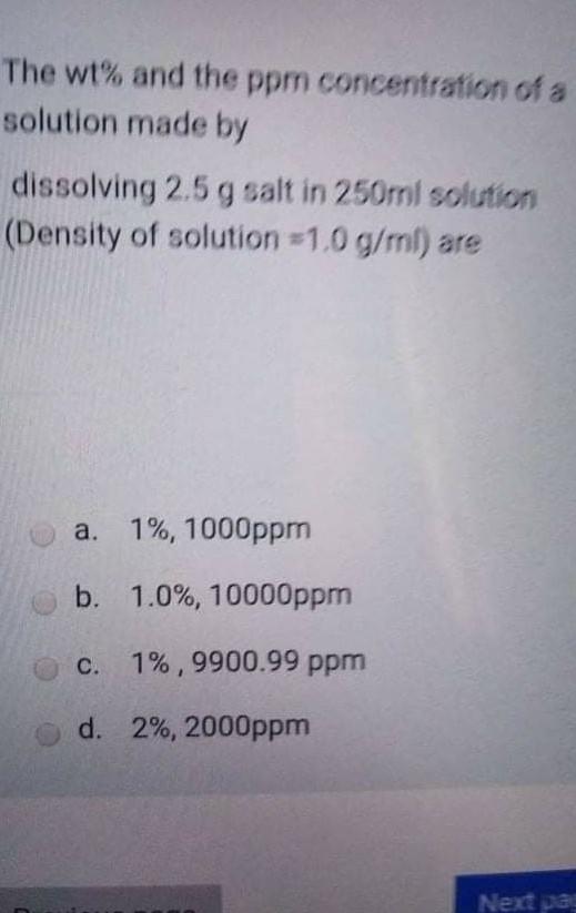 Solved The wt% and the ppm concentration of a solution made | Chegg.com