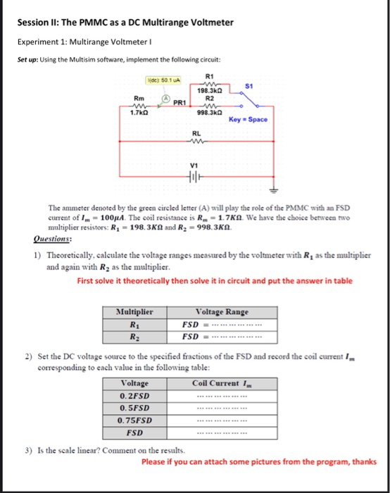 Solved Session II: The PMMC as a DC Multirange Voltmeter | Chegg.com