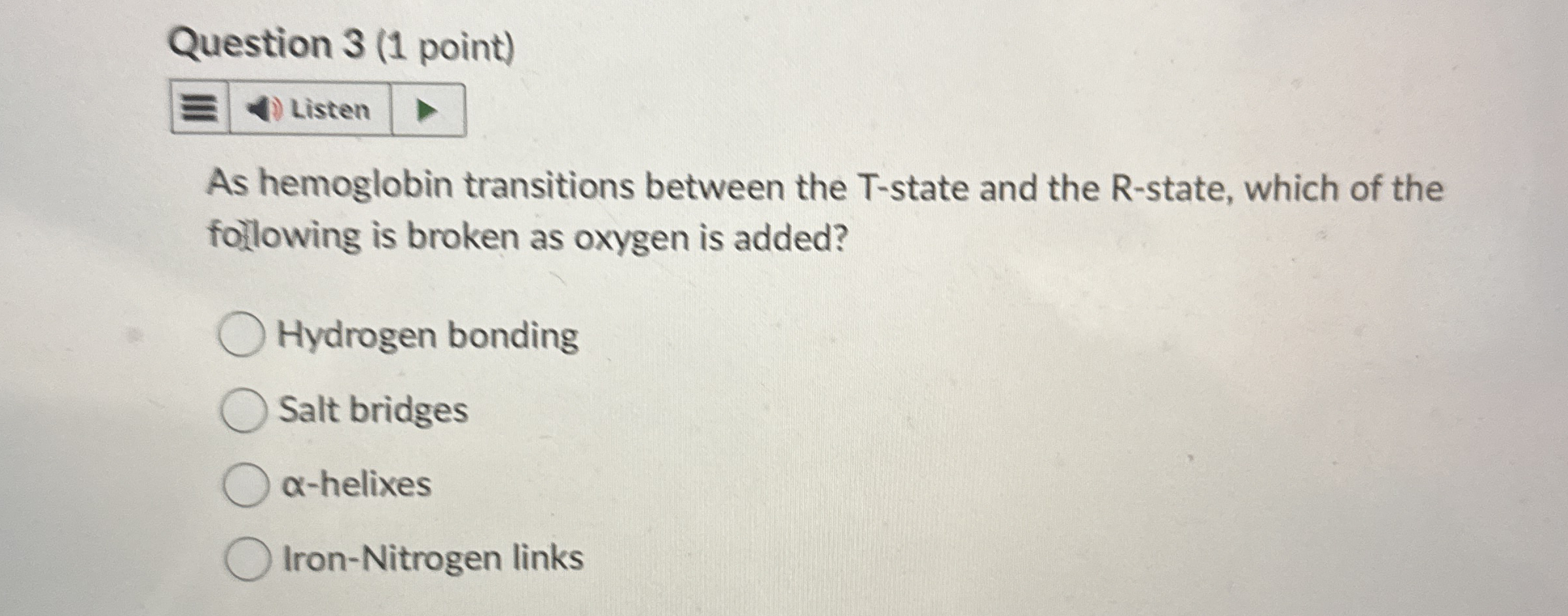 Solved Question 3 (1 ﻿point)ListenAs hemoglobin transitions | Chegg.com