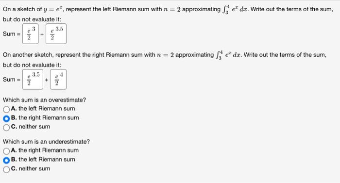 Solved On a sketch of y=ex, represent the left Riemann sum | Chegg.com