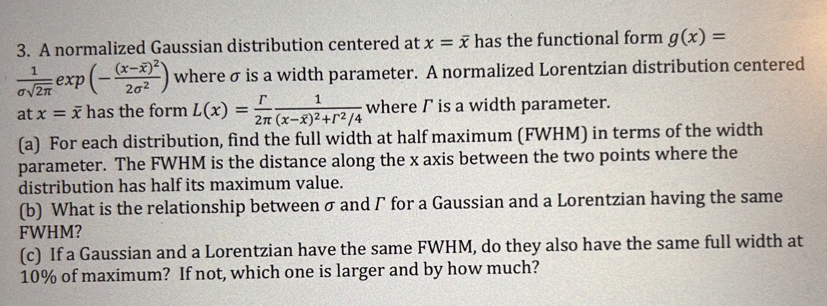Solved A normalized Gaussian distribution centered at x=x‾ | Chegg.com