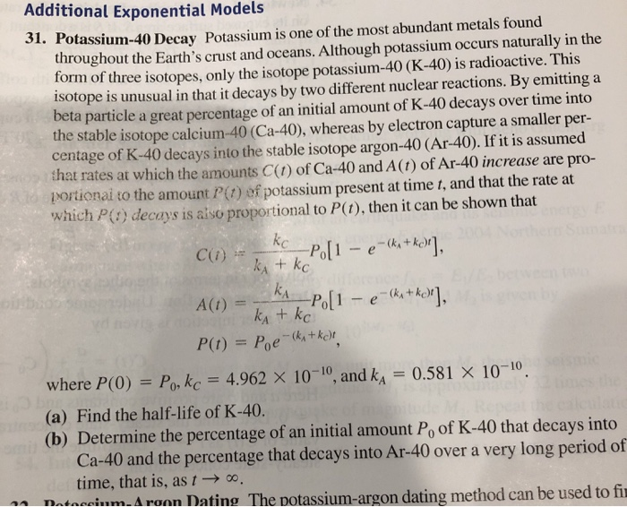 Solved Additional Exponential Models 31. Potassium-40 Decay | Chegg.com