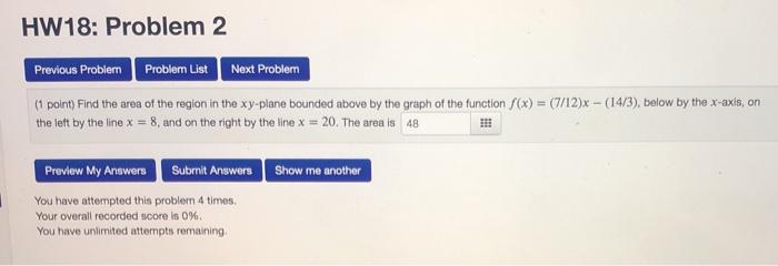 Solved HW18: Problem 2 Previous Probler Probler List Next | Chegg.com