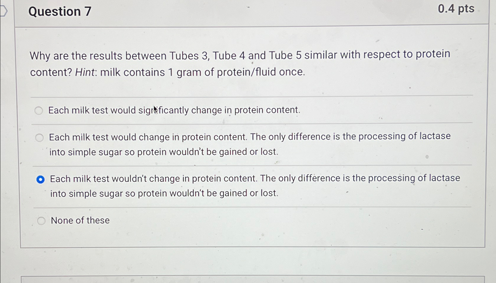 Solved Question 70.4ptsWhy are the results between Tubes 3, | Chegg.com