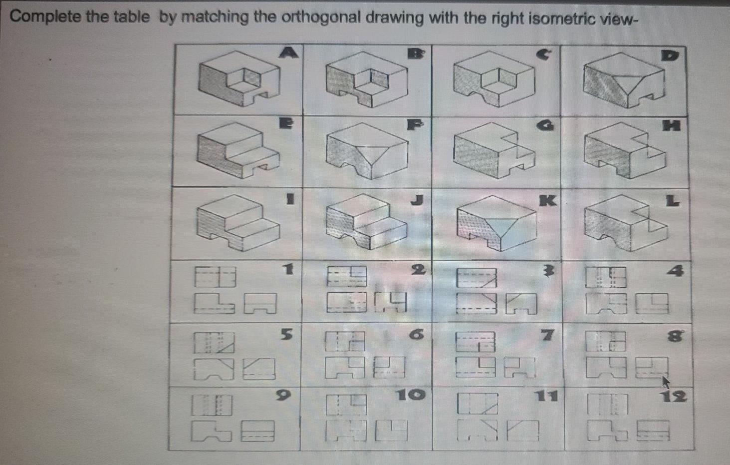 Solved Complete the table by matching the orthogonal drawing | Chegg.com