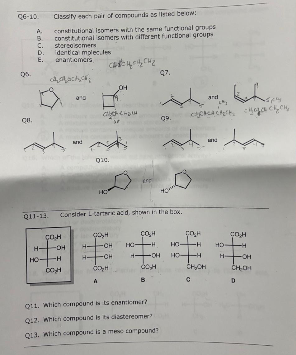 Solved Q6-10. ﻿Classify each pair of compounds as listed | Chegg.com