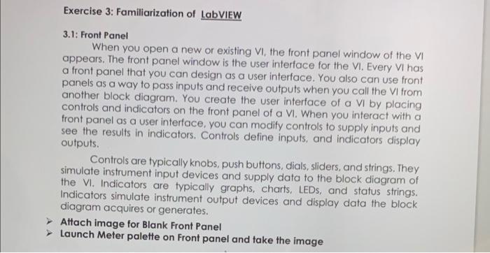 Solved Exercise 3: Familiarization of LabVIEW 3.1: Front | Chegg.com